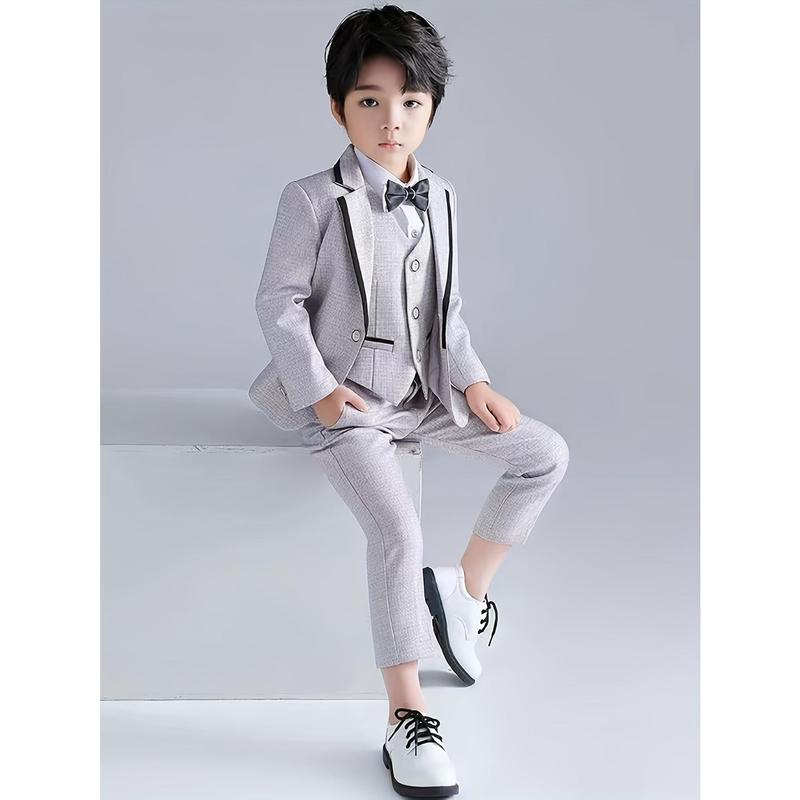 Jacket + Vest + Pants + Bow Tie - 4pcs Boys' Wedding Flower Boy Suit ...