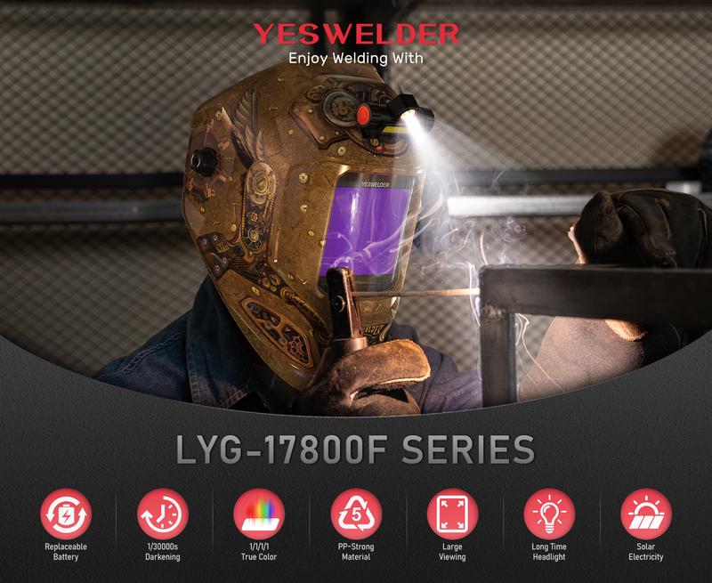 YESWELDER LYG-17800F Auto Darkened Welding Helmet with Rechargeable LED ...