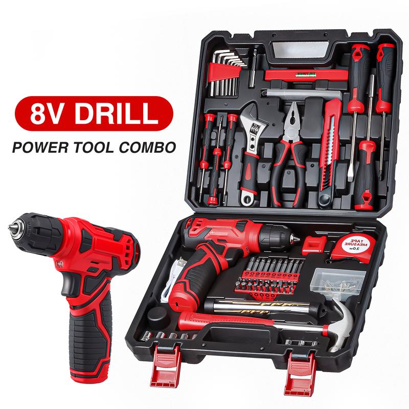Tool Set - Tool Kit with 8V Cordless Drill, 132 Piece Tool Box with ...