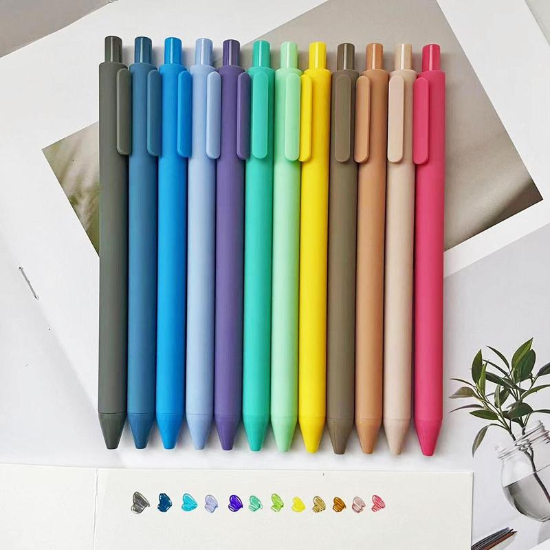 Pastel Colored Ink Gel Pen Set, 12pcs/set Retractable Rubber Finished ...