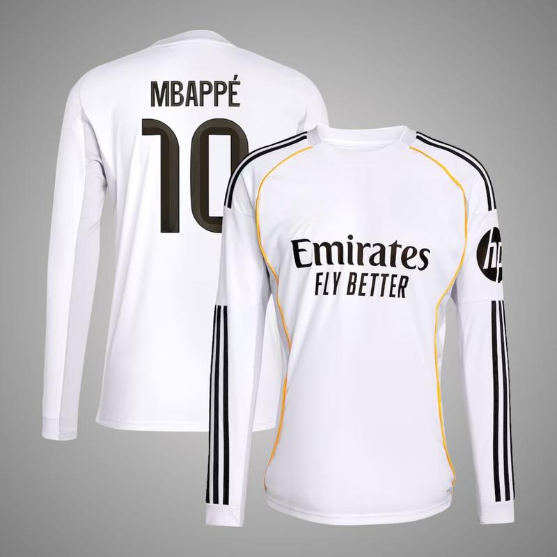 Mbappe RMA White Color Long Sleeve Jersey, RMA Mbappe Long Sleeve ...