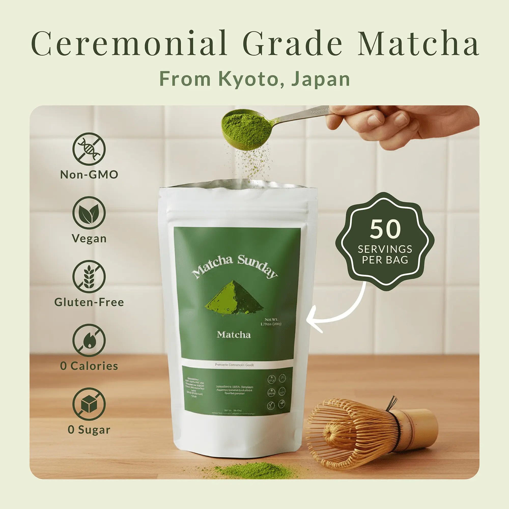 Matcha Sunday Ceremonial Grade Matcha Powder (50g/1.75oz) - Traditional ...
