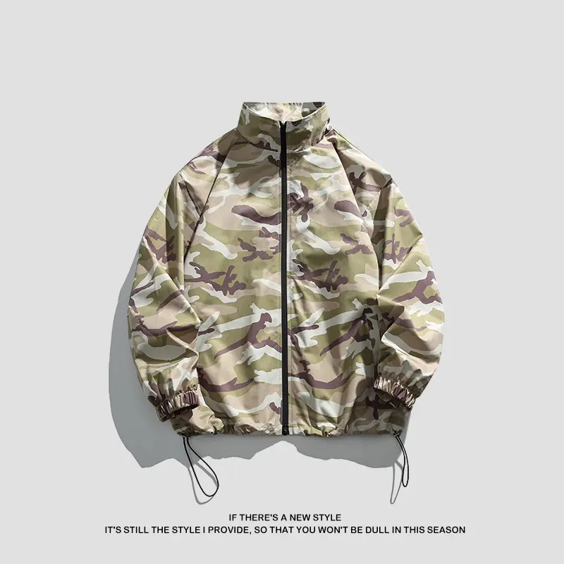 Camo print zip autumn funnel neck jacket Plus Size jacket lightweight ...