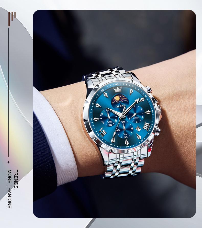 OLEVS Original Men's Multifunctional Chronograph Watch Business Dress ...