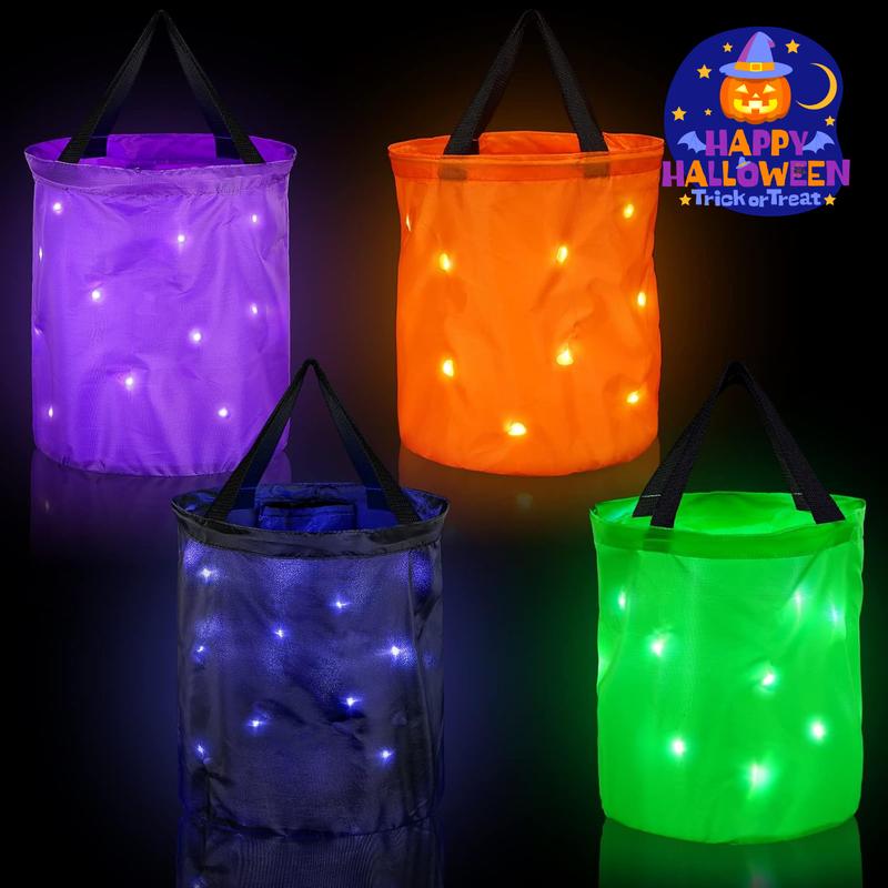 4 PCS LED Light Up Halloween Bucket Candy Bags Light Up Trick or Treat ...