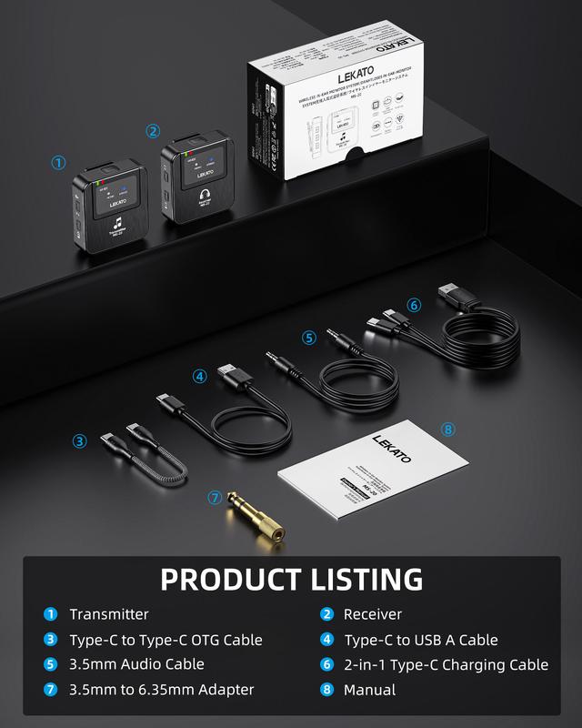 LEKATO 2.4G Wireless in-Ear Monitor IEM System Transmitter Receiver ...