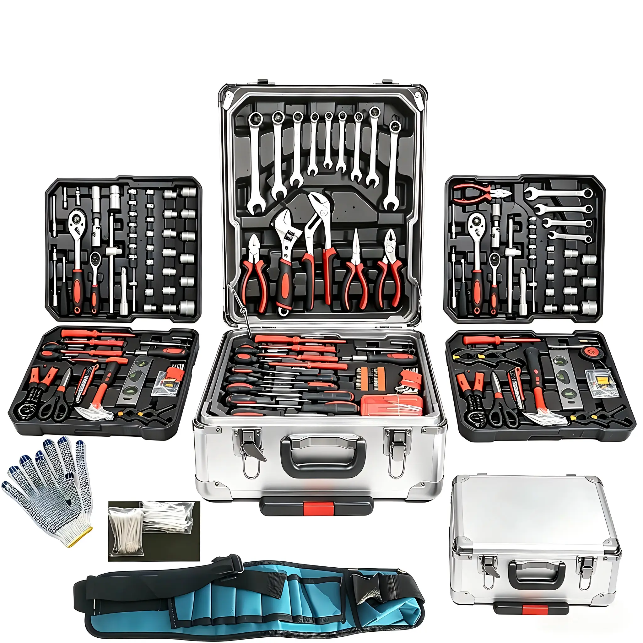 Durable hand tool set with rolling wheels, aluminum trolley case ...