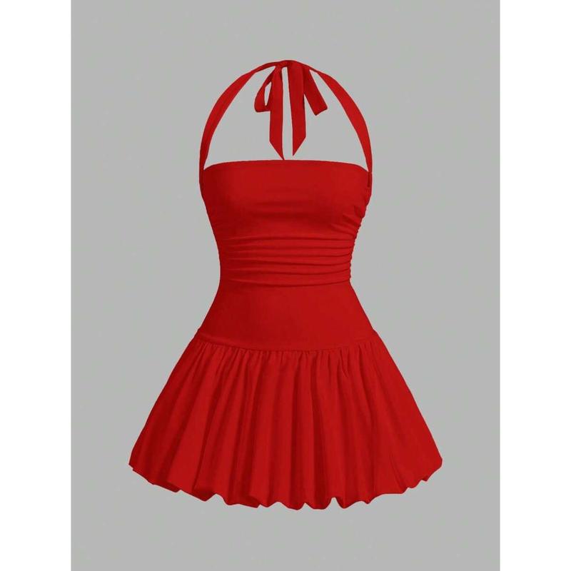 Valentine Day Women's Red Halter Backless Allover Print Slim Fit Mini ...