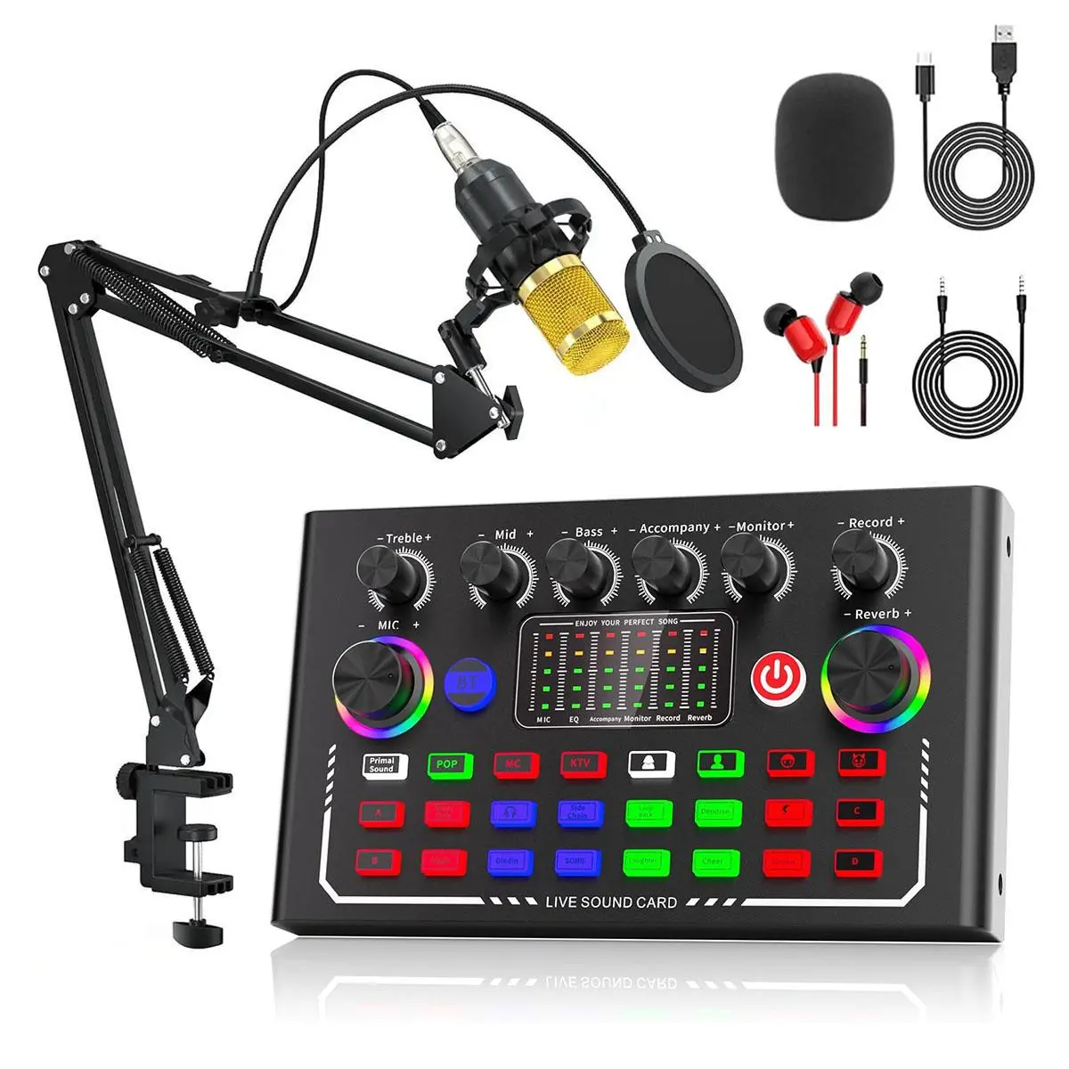 Live Sound Card, Sound Card Set, Podcast Equipment Bundle with Studio ...