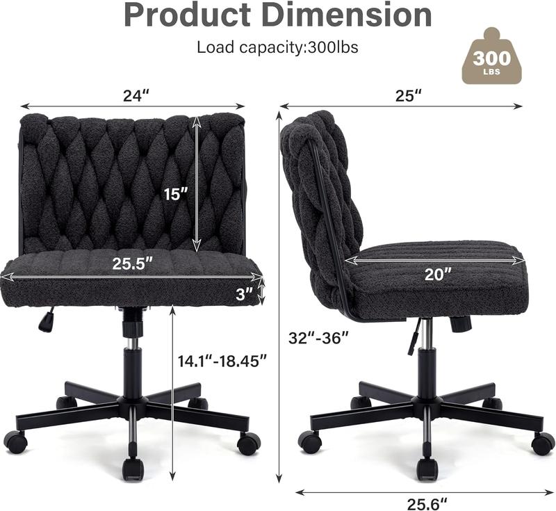 QAK Criss Cross Legged Office Desk Chair with Wheels, Modern Armless ...