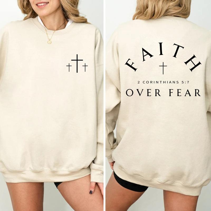 Faith Over Fear Sweatshirt, Bible Verse Christian Pullover ...