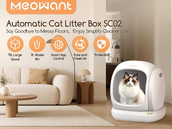 Meowant SC02 75L Large Self-Cleaning Cat Litter Box with APP Control ...