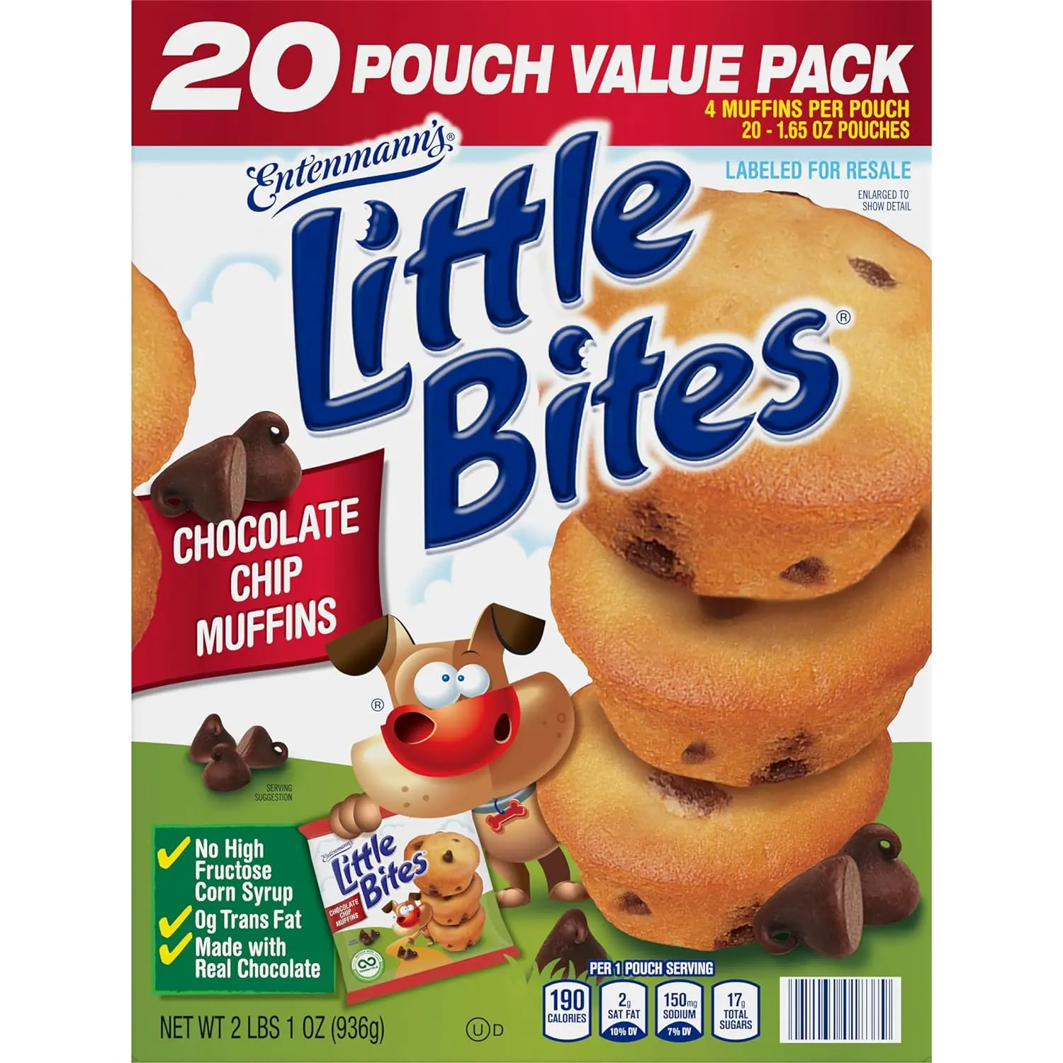 Entenmann's Little Bites Chocolate Chip Muffins, 20 Pouch Value Pack ...