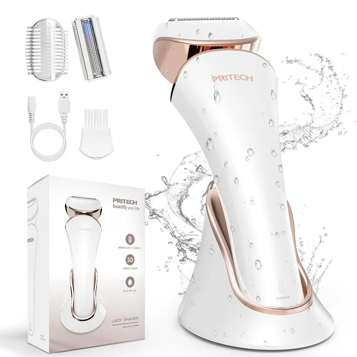 PRITECH Electric Shaver for Women Rechargeable 3 in 1 Blades Wet & Dry ...