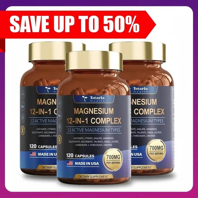 Totaria 3X 12-in-1 Magnesium Complex 700mg VeganCapsules for Muscle ...