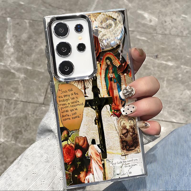 Retro Catholic Virgin Mary Collage Pattern Aesthetic Soft Phone Cases ...