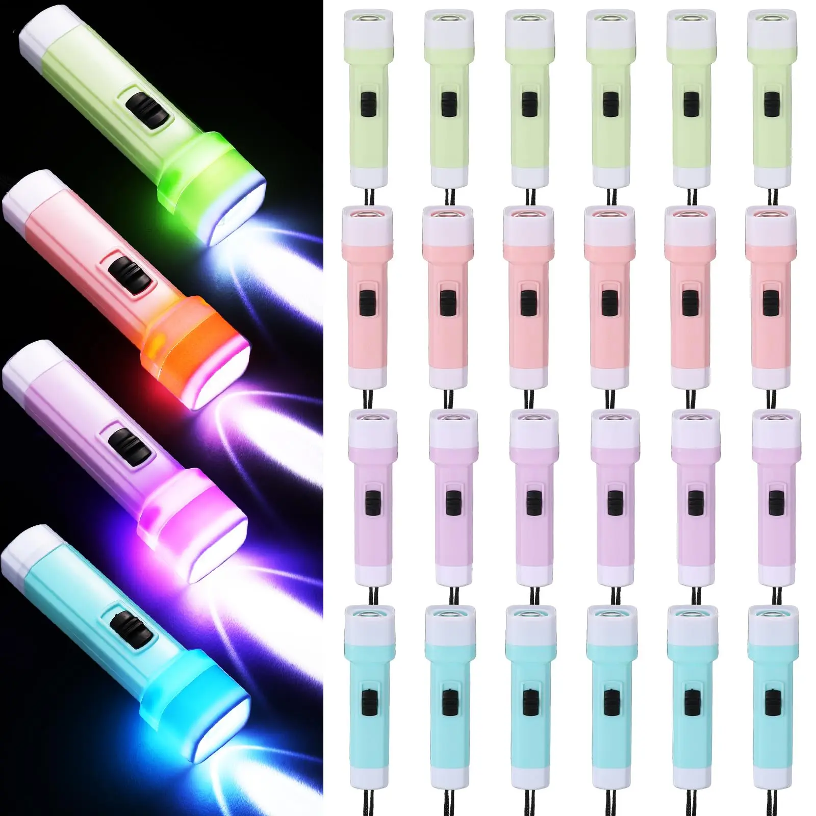 24 Mini LED High Lumen Flashlights with Lanyard in Assorted Colors ...
