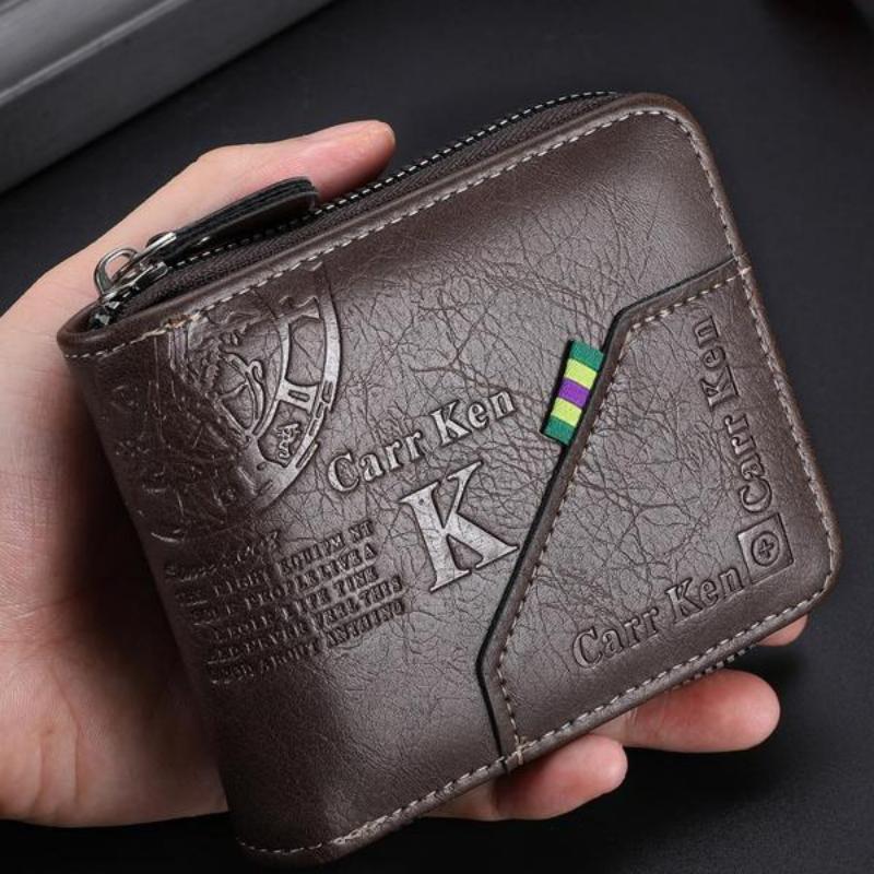 Men's Wallet Letter Embossed Zipper Short Wallet Card Holder Casual ...