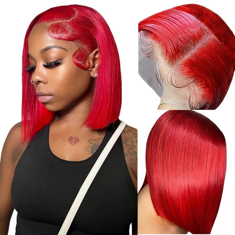 Red Burgundy Lace Front Wigs Human Hair Pre Plucked 10 Inch Red Bob Wig ...