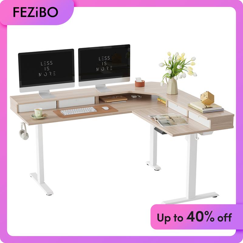 FEZIBO 63" Corner L Shaped Standing Desk with 3 Drawers 308lbs Payload ...