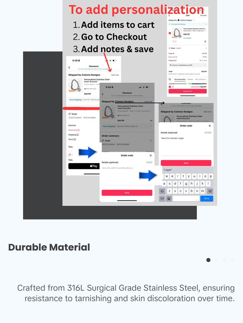 Personalized Stainless Steel Heart Bracelet 316L Surgical Grade Water ...