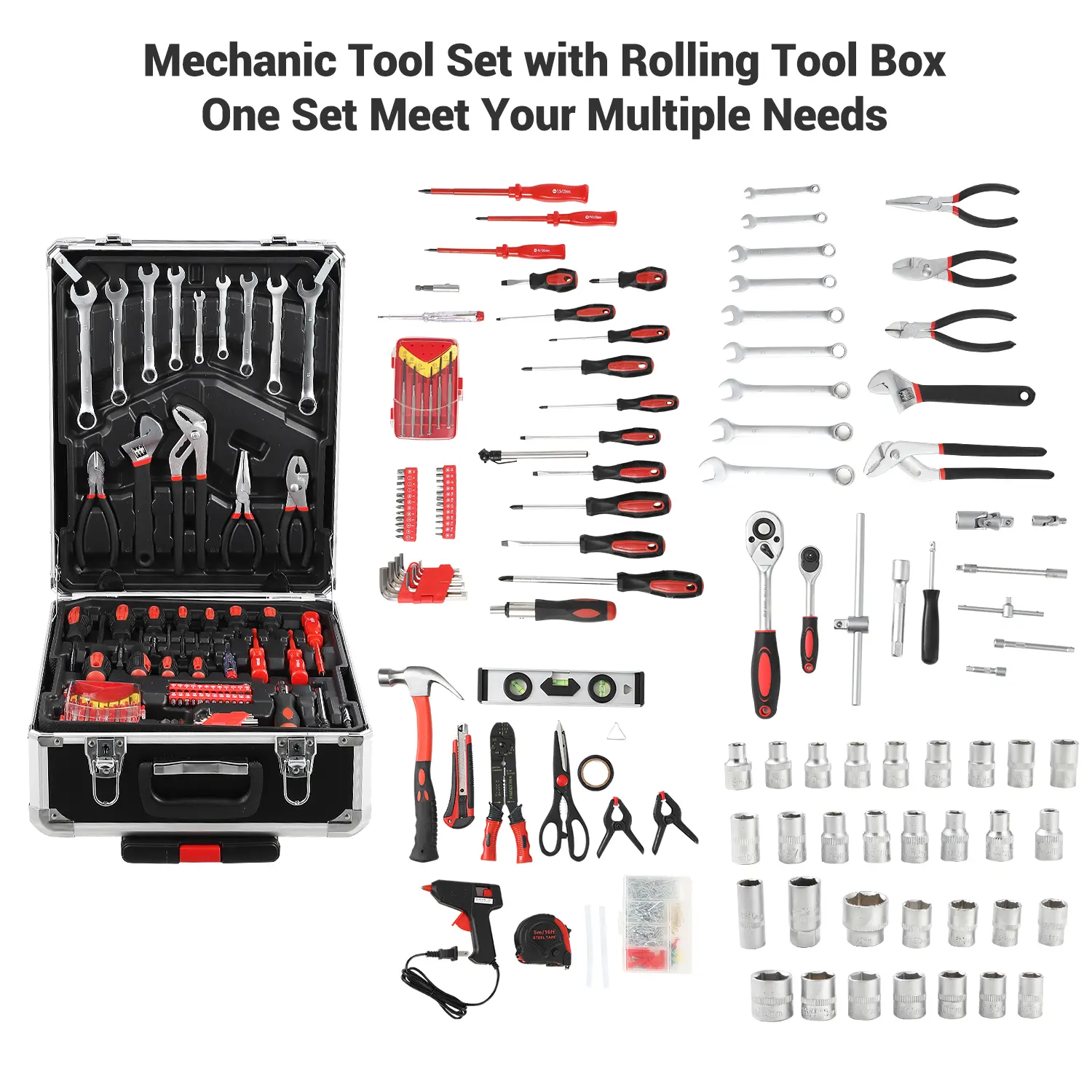 186-Piece Rolling Tool Set, Household Repair Hand Tool Kit with ...