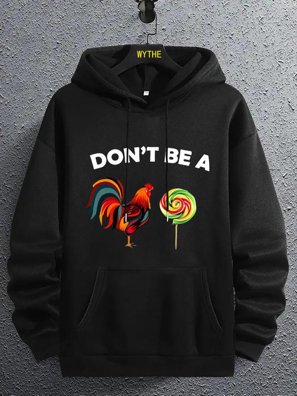 Men's Cartoon Rooster Print Drawstring Pocket Hoodie, Essentials Hoodie ...