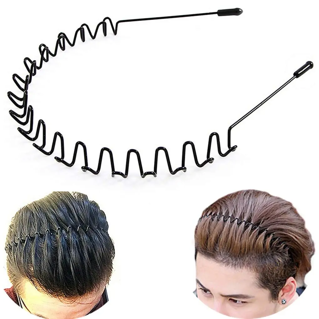 Metal Hair Band for Men Headband Women Bands Unisex Black Wavy Spring ...