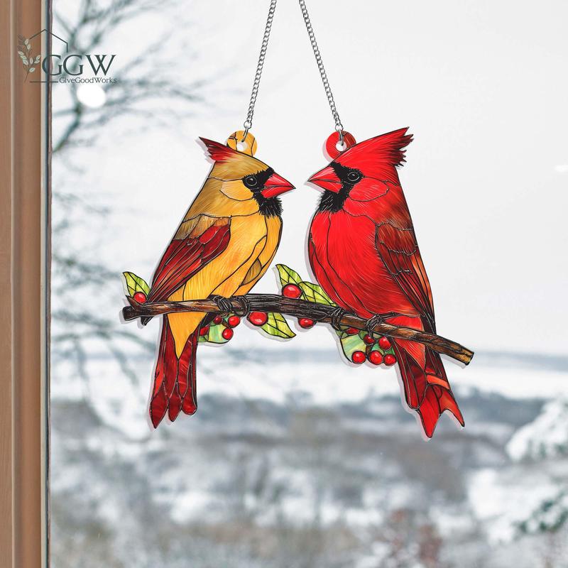 Red Cardinal Suncatcher, Christmas Gift, Cardinals Acrylic Window ...