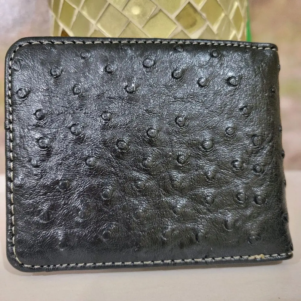 Longhorn horseshoe Western wallet Ostrich pattern short bi-fold faux ...