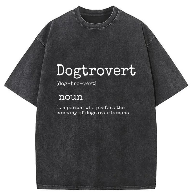 Dogtrovert Funny Washed T-Shirt,Unisex Oversized Crew neck Acid Wash T ...