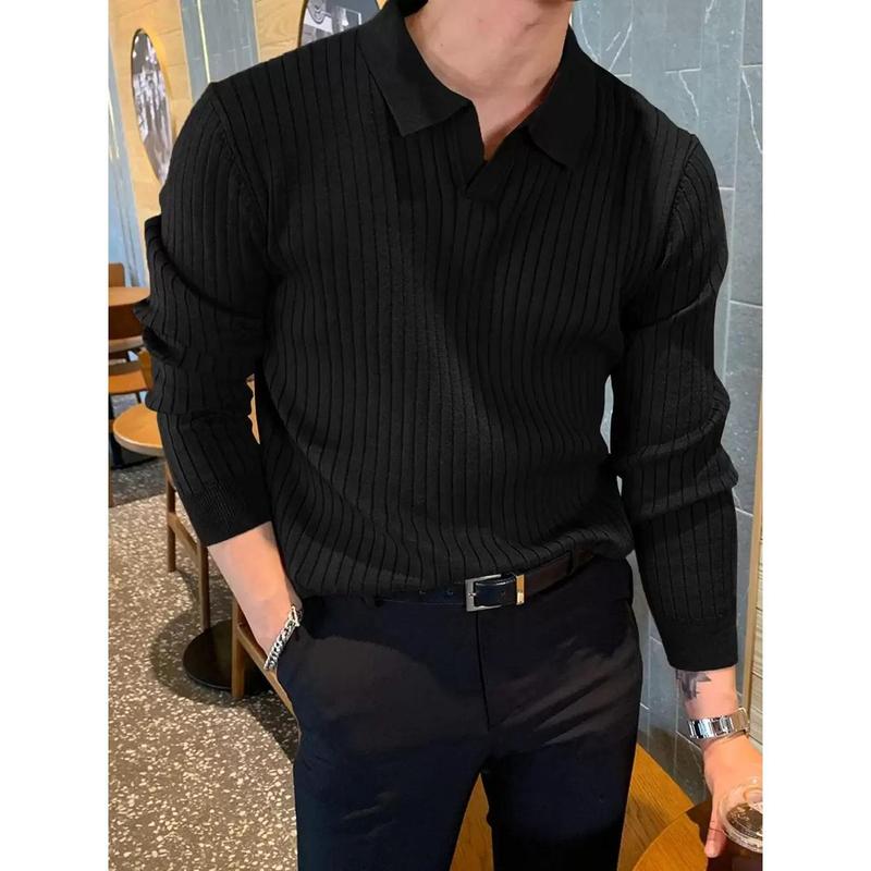 Men Ribbed Knit Solid Fall Sweater casual knitwear mens cloting fall ...
