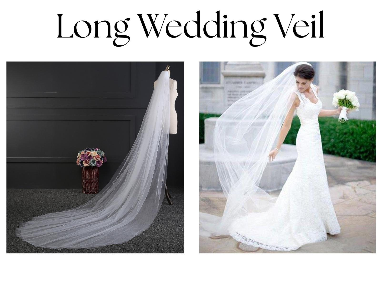 2 Tier Cathedral Length Simple Plain Wedding Bridal Veil with Metal ...