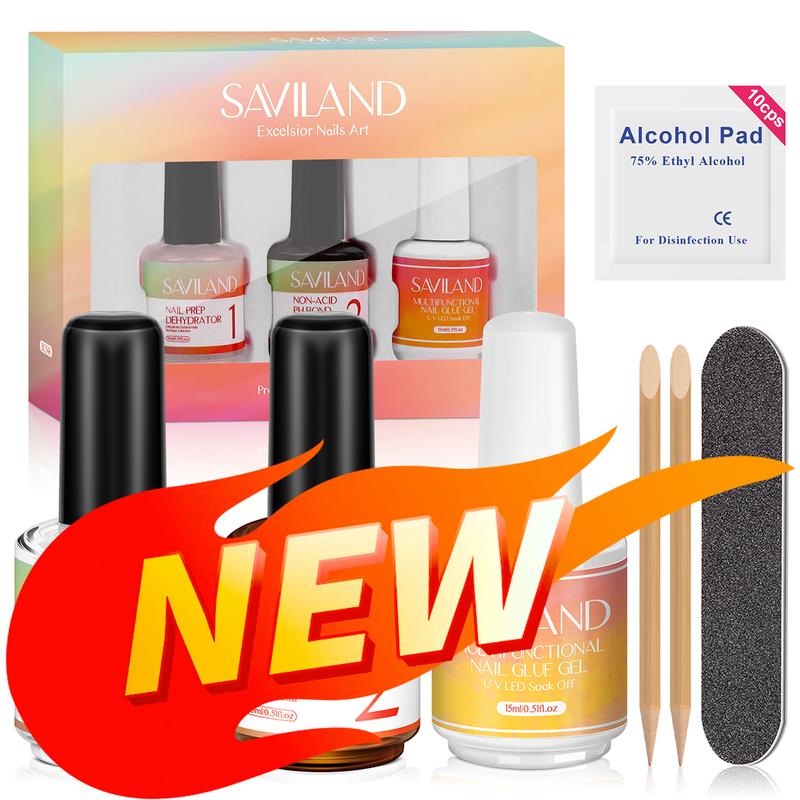 Saviland 3+13PCS Nail Dehydrator and Primer PH Bond Set Gel x Nail Glue ...
