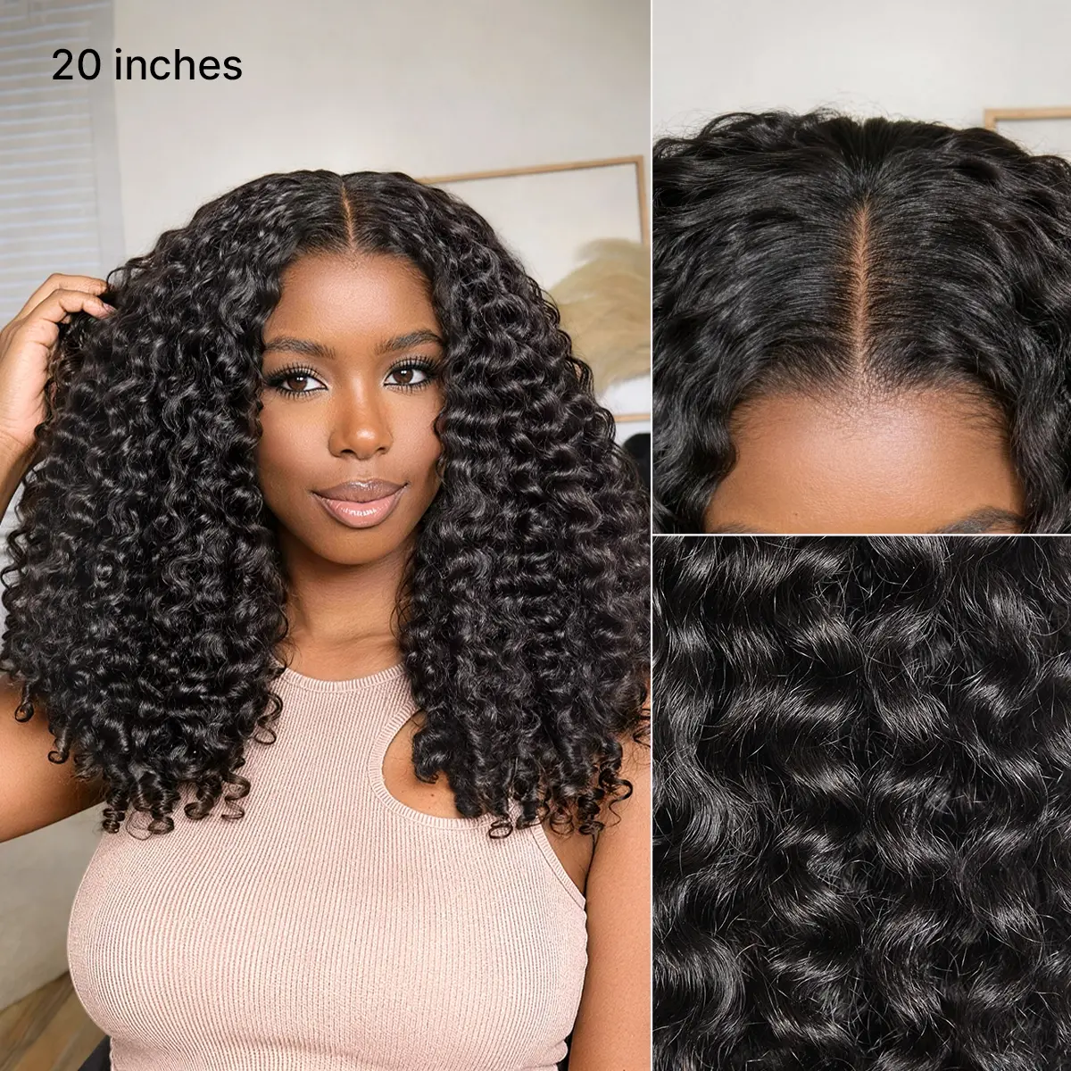 True Scalp V Part 180% Density Burmese Curly Finger Coil Ends Glueless ...
