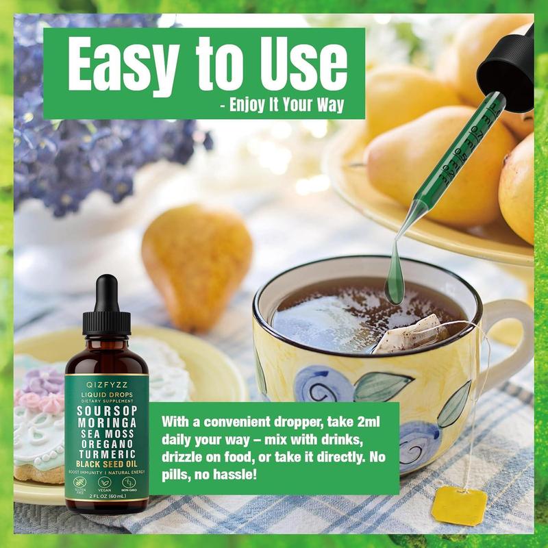 Qizfyzz Soursop Bitters Liquid Drops 10-in-1 with Nori Moringa Turmeric ...