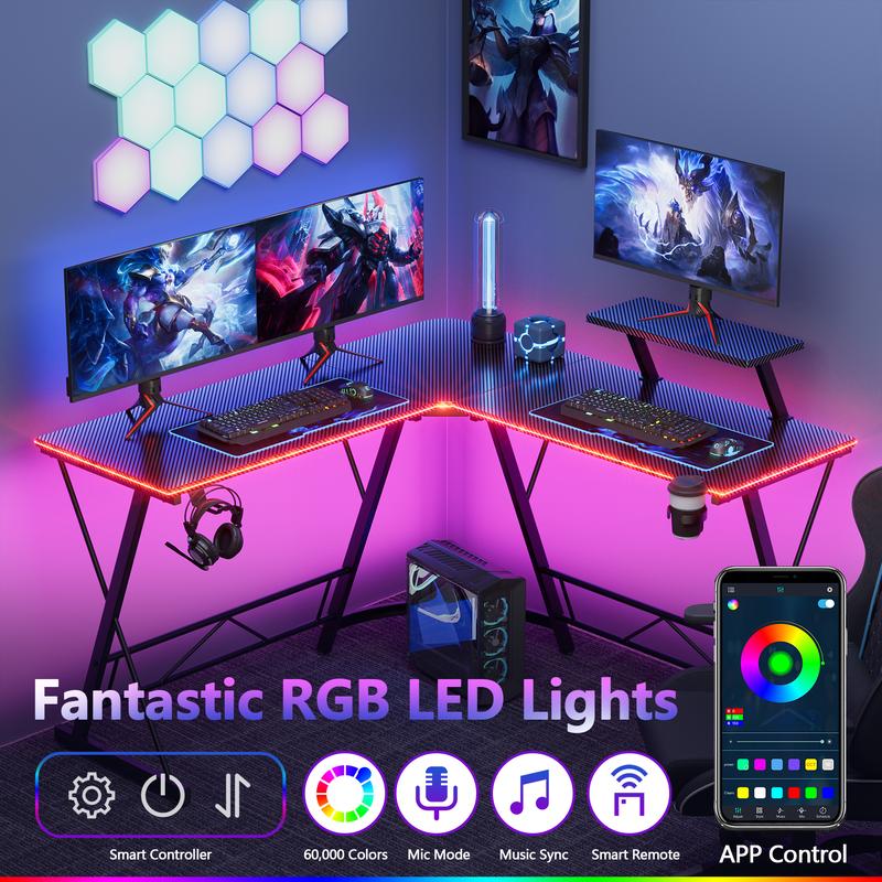 【RGB Desk】Mr IRONSTONE Gaming Desk with Led Lights,Corner Computer Desk ...