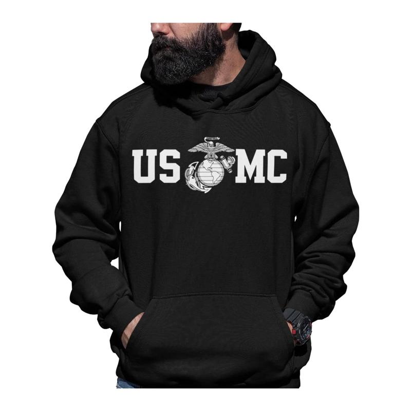Lucky Ride USMC Globe Hoodie - Soft Cotton Blend, Breathable & Stretchy ...