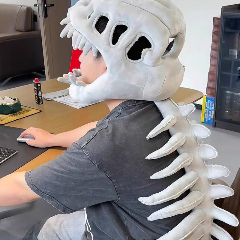 Realistic Dinosaur Skeleton Costume Set, Plush Mask Hood and Spinal ...
