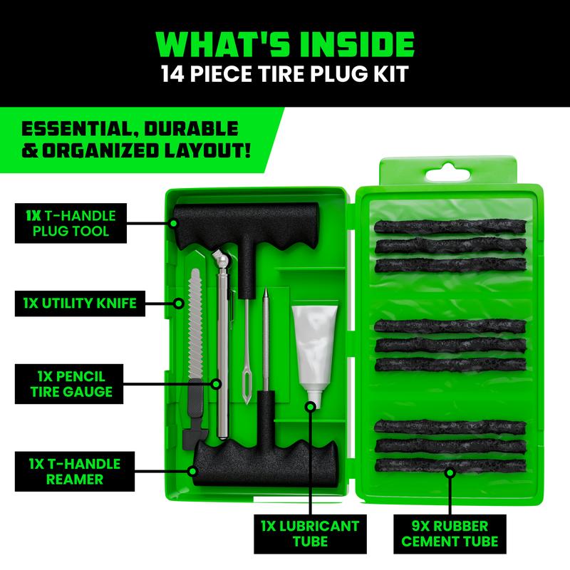 Rhino USA Tire Plug Kit for Flat Tire Repair Heavy Duty Compact Tire ...