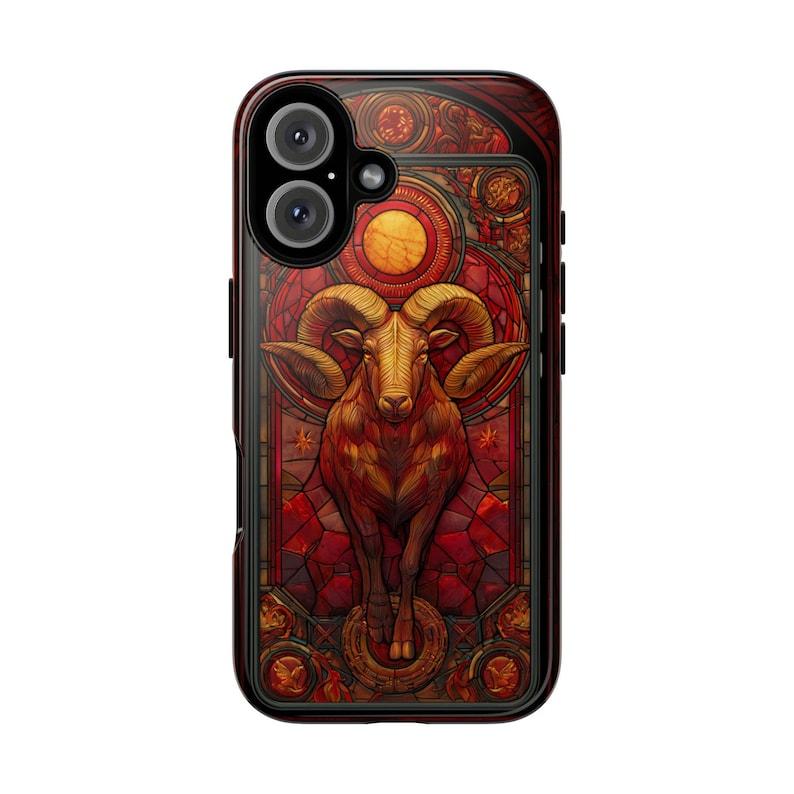 Aries Phone Case for iPhone, Samsung & Pixel, Stained Glass Zodiac Art ...