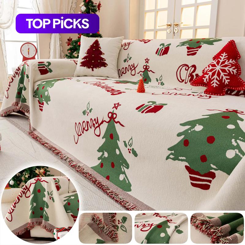 1 Pc Christmas Tree Sofa cover, Woven Couch Cover with Tassel Fringe ...