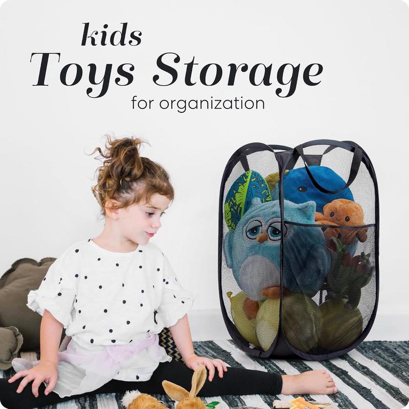 2 Pack Handy Laundry Collapsible Mesh Pop Up Hamper with Wide Opening ...