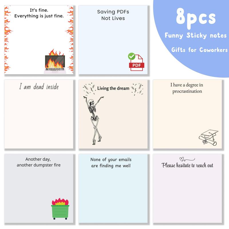 Funny Office Sticky Note, 8 Counts 3x3 Inch Funny Letter Note Pad ...
