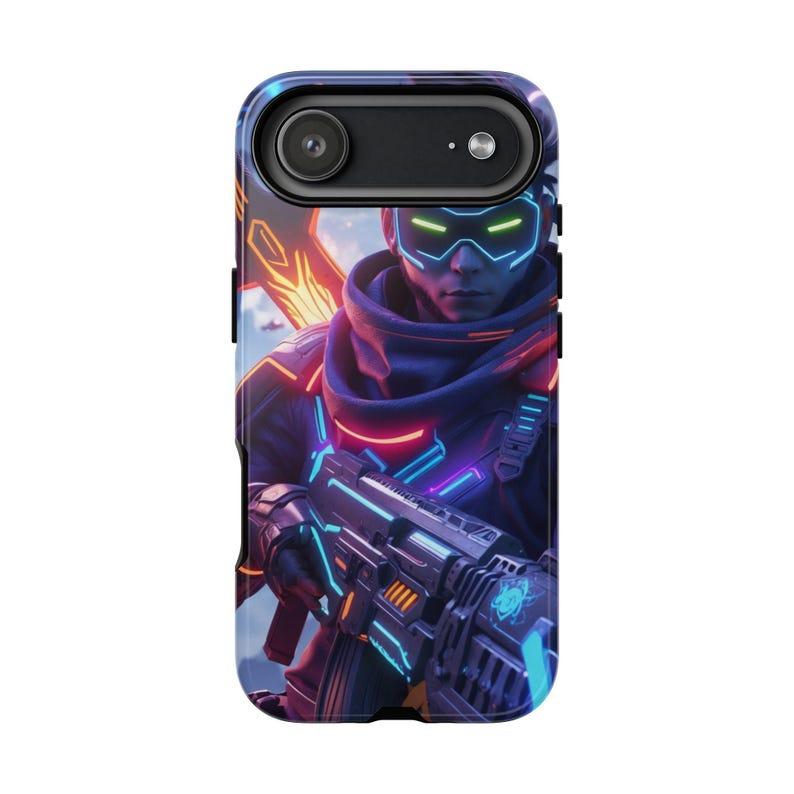 Phone Case with Neon Cyber Soldier Design, Tough Cases, Gamer Gift ...