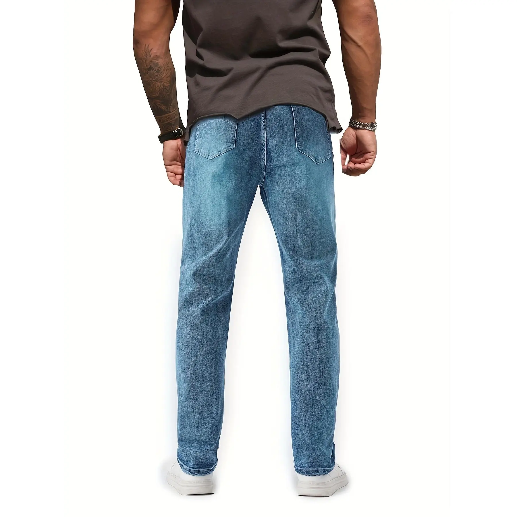 Mid-Rise Mastery, Men's Slim Fit Cyan Jeans - Regular Denim, Stretch ...