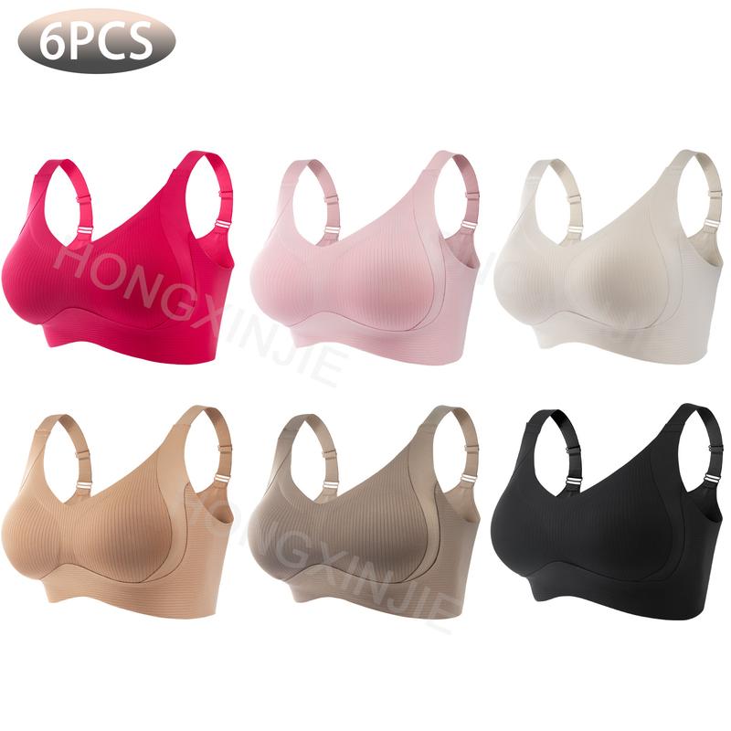3/4/5/6 Pcs B Women's Solid breasted Adjustable Wireless Bra ...