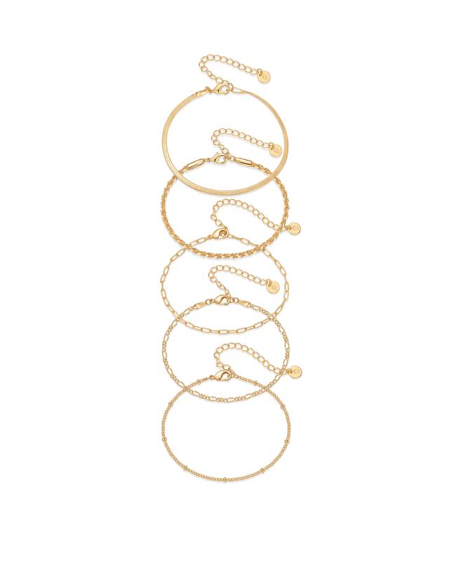 PAVOI 18K Gold Plated Chain Bracelet Pack for Women - Jewelry Set of 5 ...
