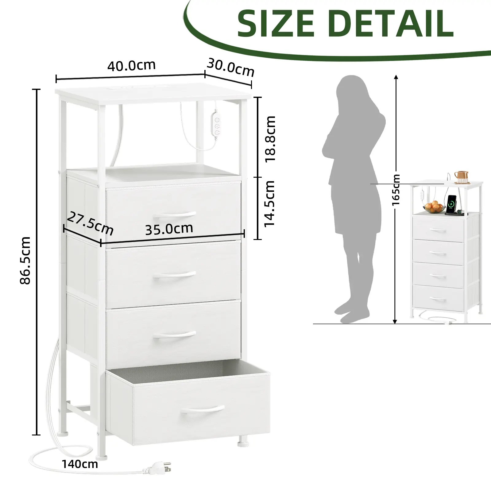 LED Nightstand with Charging Station,Dresser for Bedroom with 4 Fabric ...