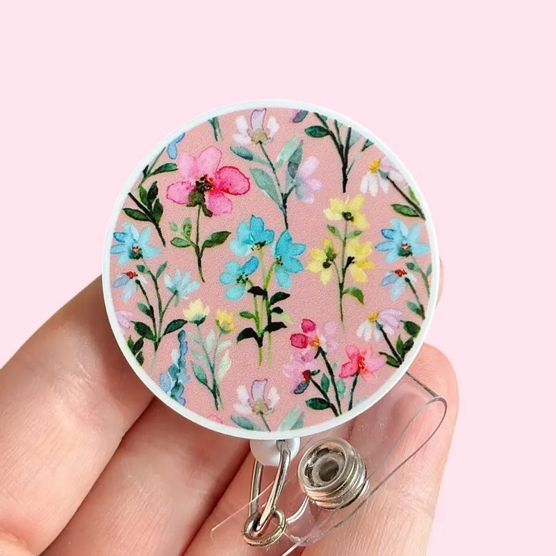 Glitter My Badge Spring flower pink badge reel for nurse and hospital ...